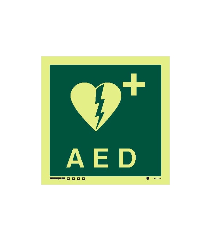 Safety Signs (Photoluminescent, rigid PVC) Defibrillator symbol with ...