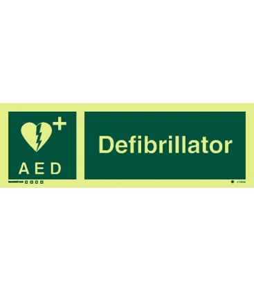 Safety Signs (Photoluminescent, rigid PVC) Defibrillator symbol with ...