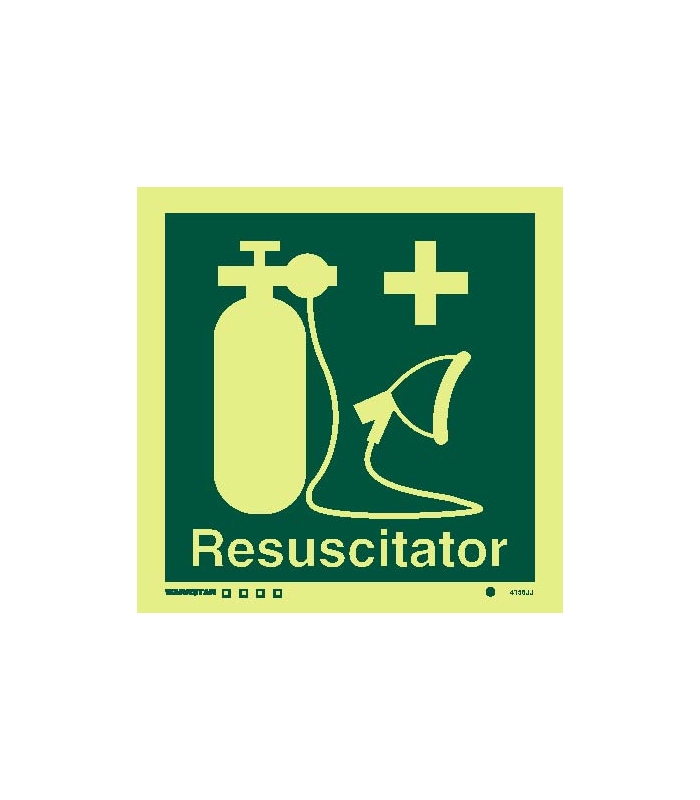 Safety Signs (Photoluminescent, rigid PVC) Resuscitator with text ...