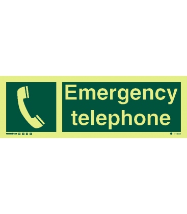 Safety Signs (Photoluminescent, rigid PVC) Emergency telephone (4178GMPR)