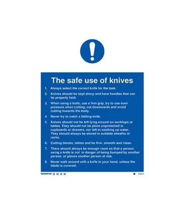 Departmental Signs Galley (White, rigid PVC) The safe use of knives ...