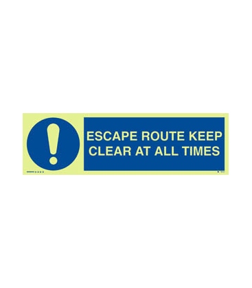 Mandatory Signs (Photoluminescent, rigid PVC) Escape route, keep clear ...