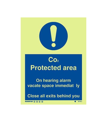 Mandatory Signs (Photoluminescent, rigid PVC) Co2 protected area. On ...