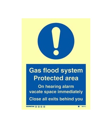 Gas flood system protected area. On hearing alarm..